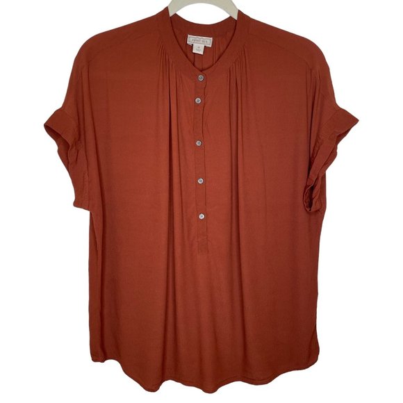 J. Crew | Tops | Point Sur Rayon Popover Button Placket Boxy Brown Top ...